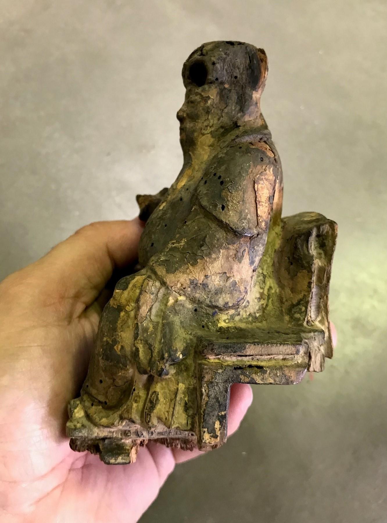 Chinese Gilt and Wood Carved Chinese Temple Ancestral Seated Figure ...