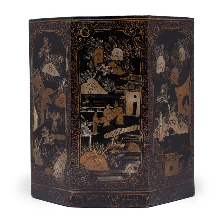Chinese Gilt Black Lacquer Scroll Pot, c. 1930 at 1stDibs