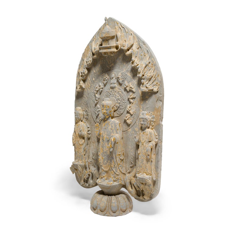 Chinese Gilt Limestone Stele of Maitreya Buddha For Sale at 1stDibs