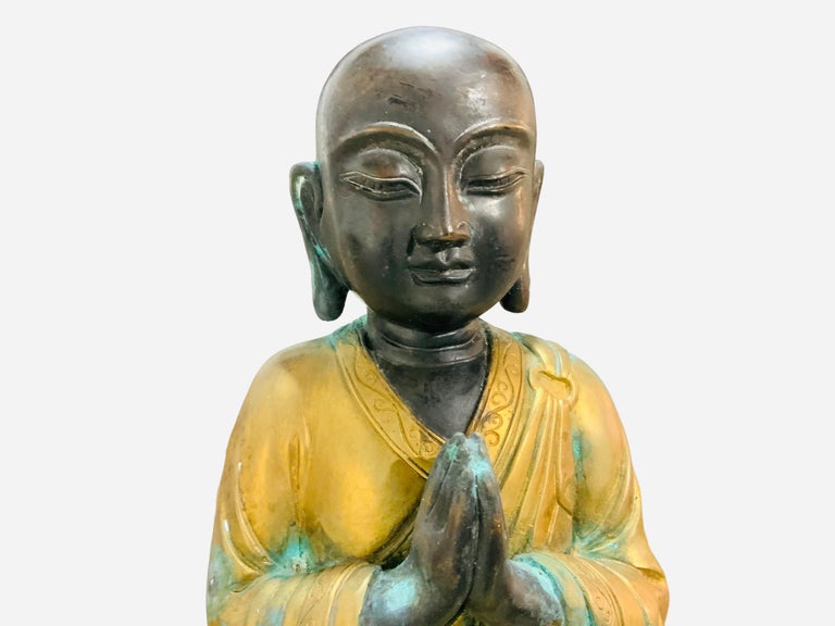 Chinese Gilt Patinated Bronze Small Sculpture of a Luohan For Sale at ...