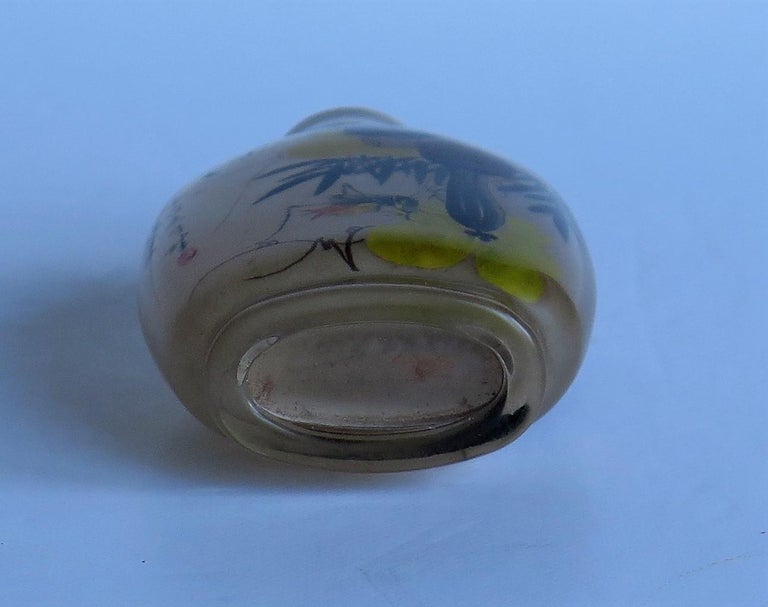 Chinese Glass Snuff Bottle Finely Inside Painted with Spoon Top, 19th C ...