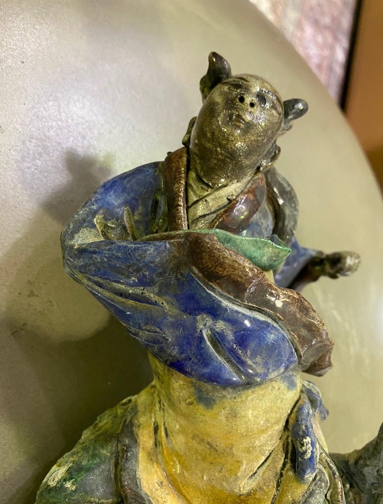 Chinese Glazed Ceramic Pottery Guardian Ancestor Roof Tile Qing Figure ...