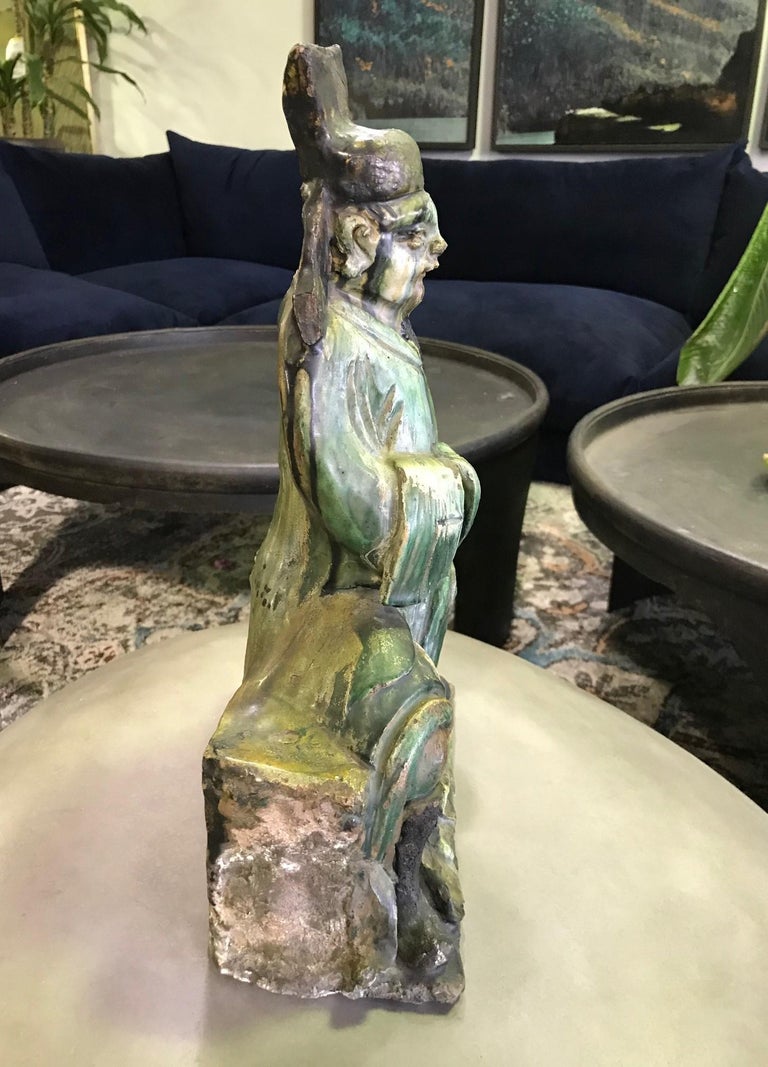 Chinese Glazed Ceramic Pottery Guardian Ancestor Roof Tile Figure at ...