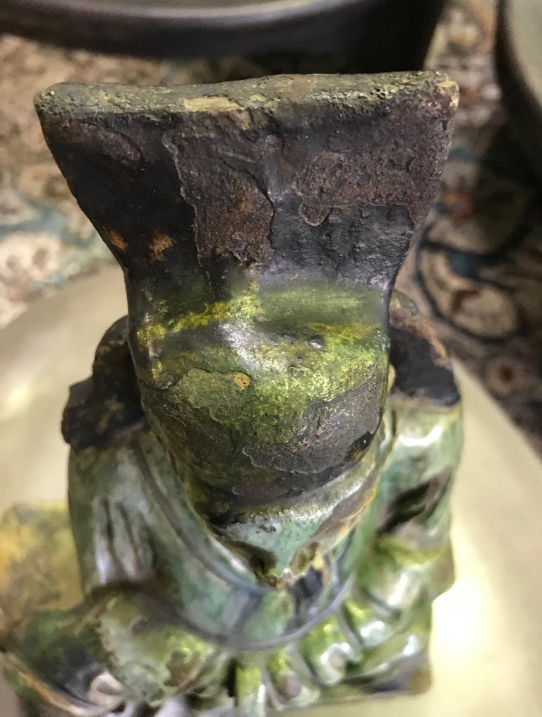 Chinese Glazed Ceramic Pottery Guardian Ancestor Roof Tile Figure at ...
