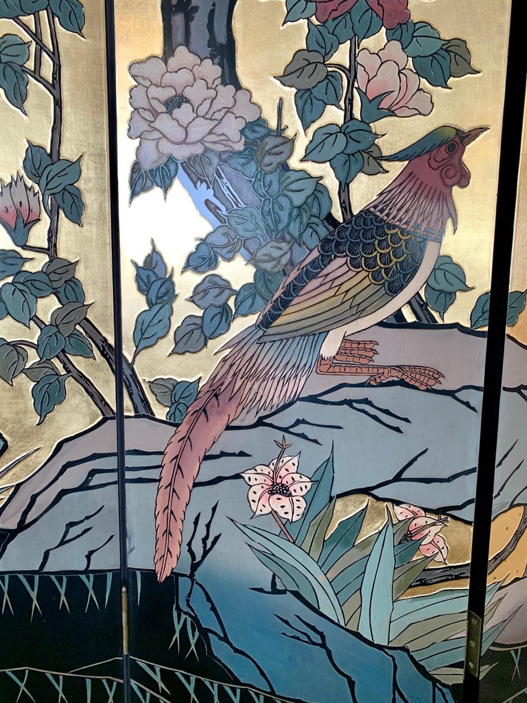 Chinese Gold Leaf Four Panel Room Divider Screen at 1stDibs