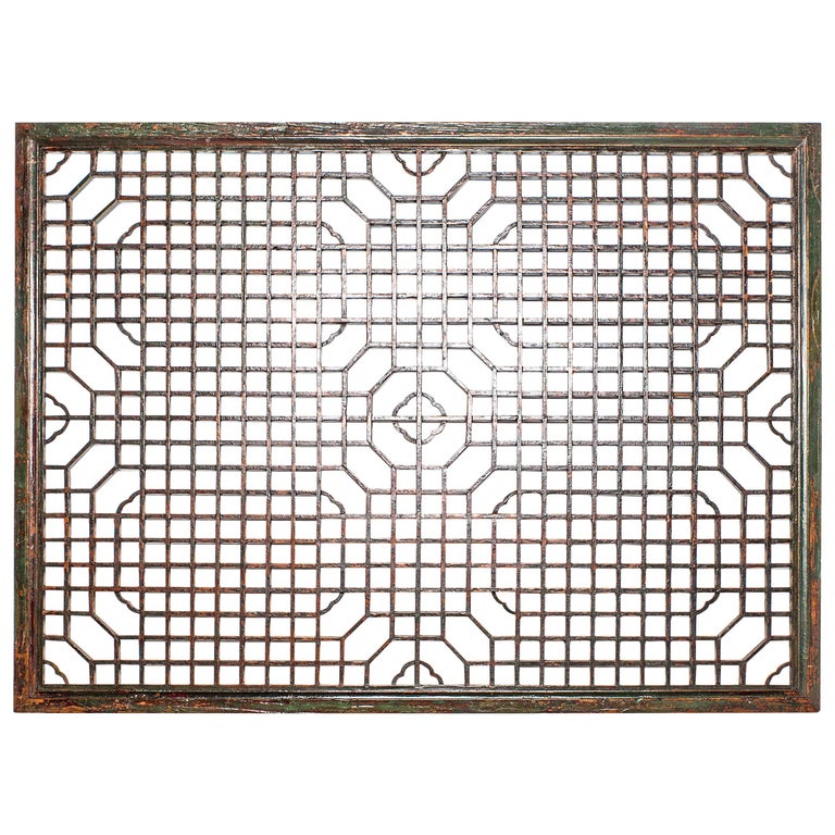 Chinese Green Lacquer Lattice Window Panel at 1stDibs