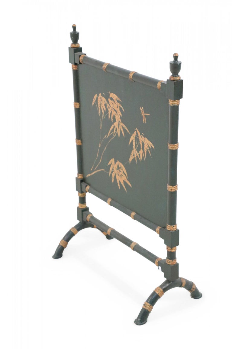 Chinese Green Painted Faux Bamboo and Gold Design Fireplace Screen For ...