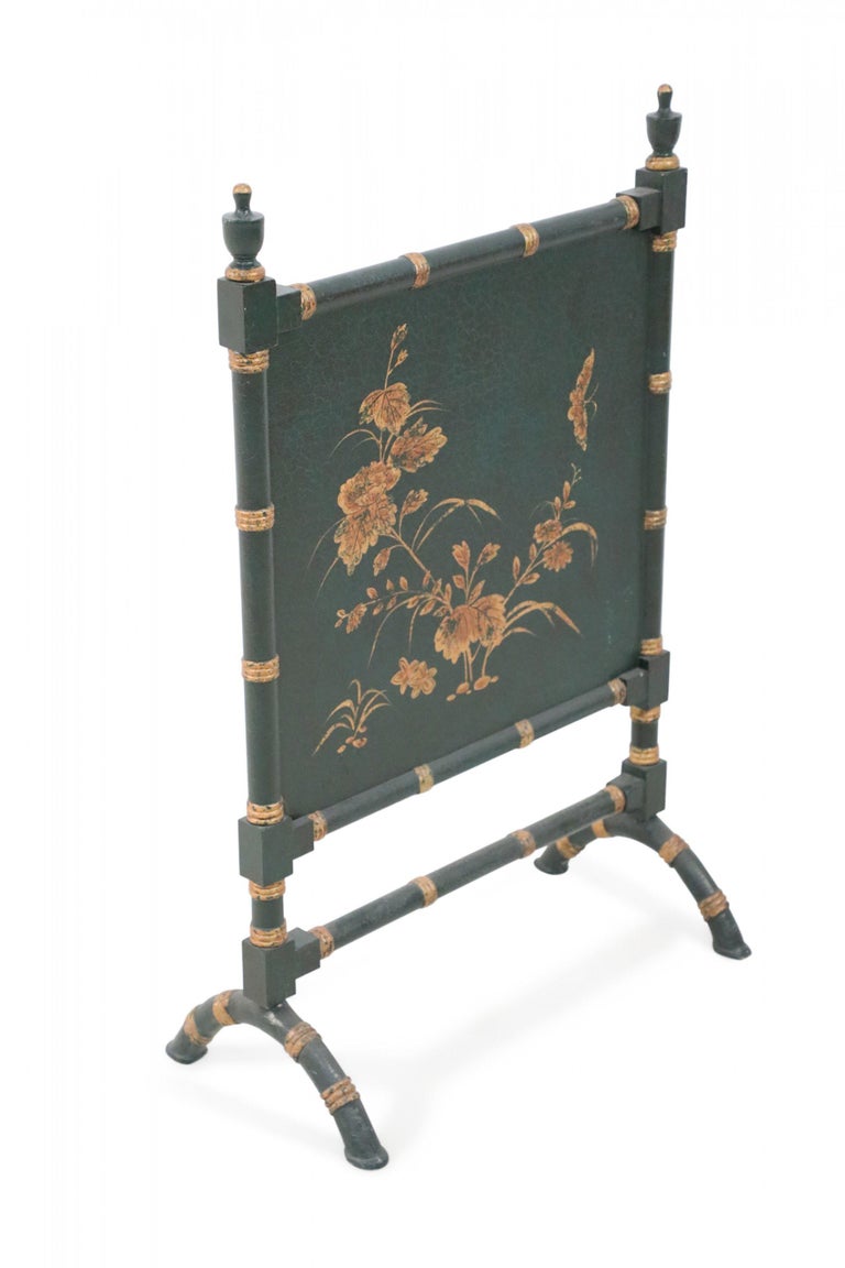 Chinese Green Painted Faux Bamboo and Gold Design Fireplace Screen For ...