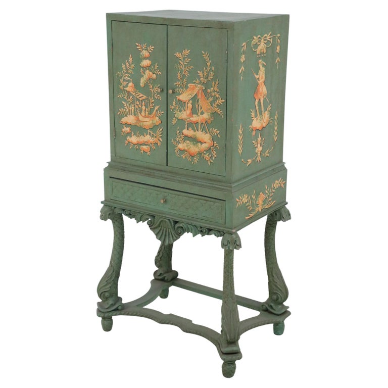 Chinese Green Painted Highboy Cabinet For Sale at 1stDibs