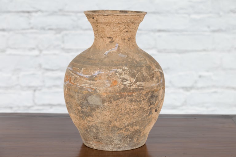 Chinese Han Dynasty Terracotta Vase with Hand-Painted Décor, circa 202 ...