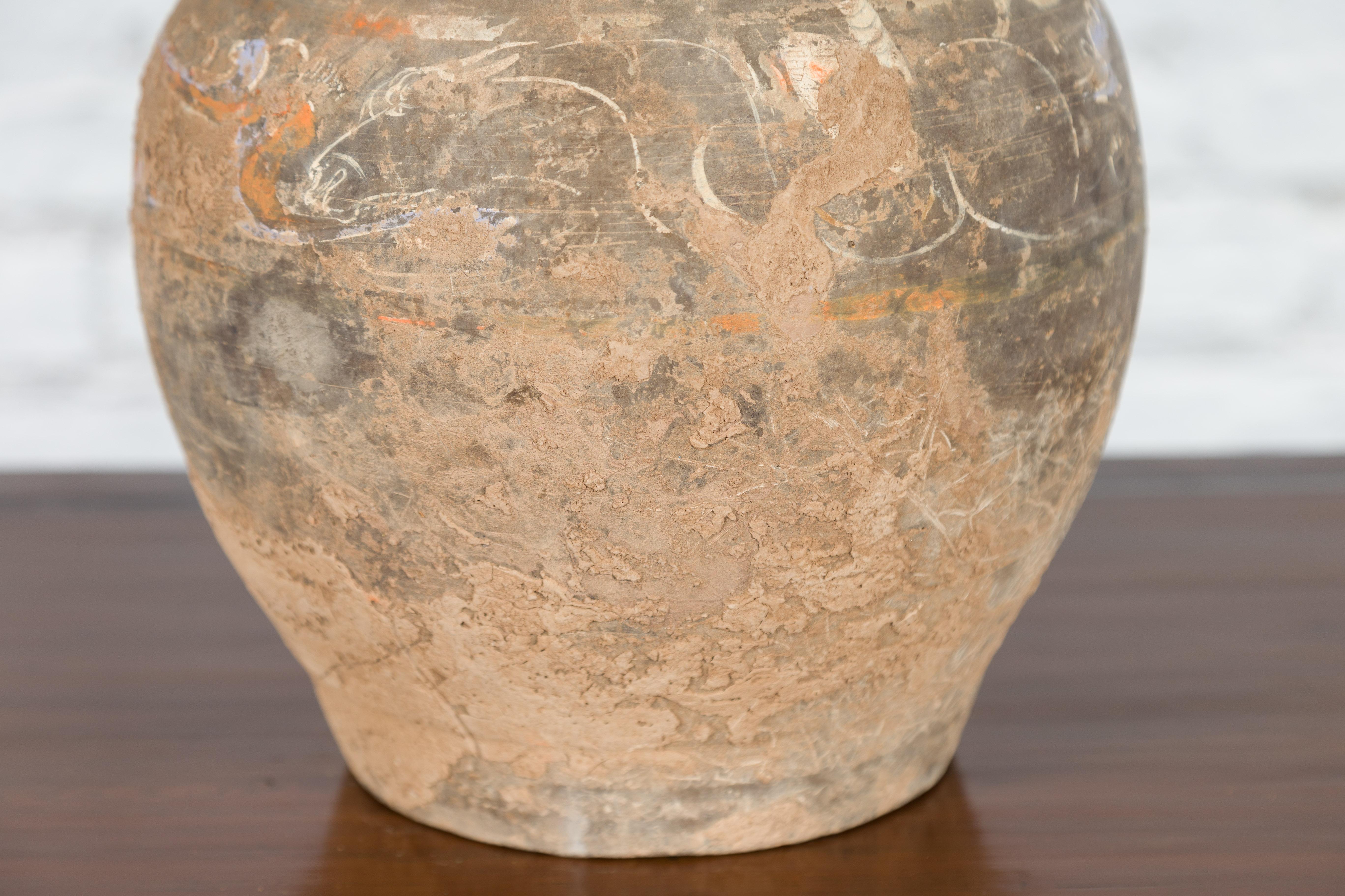 Chinese Han Dynasty Terracotta Vase with Hand-Painted Décor, circa 202 ...
