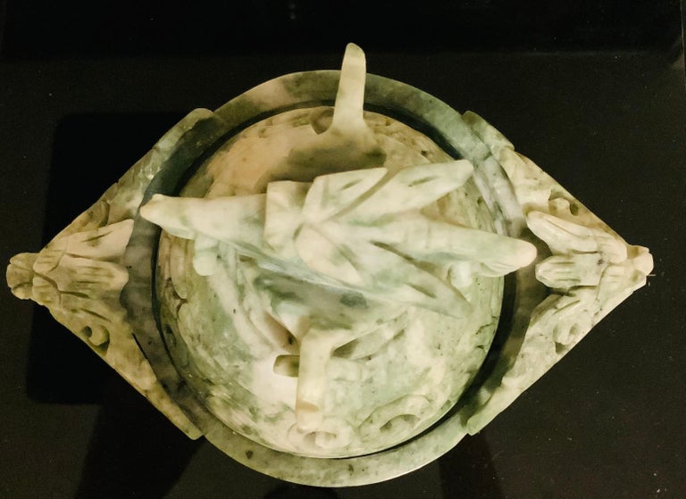 Chinese Hand Carved Jade Small Incense Burner For Sale at 1stDibs