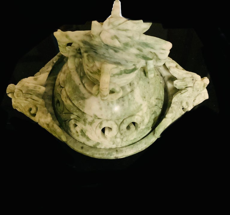 Chinese Hand Carved Jade Small Incense Burner For Sale at 1stDibs