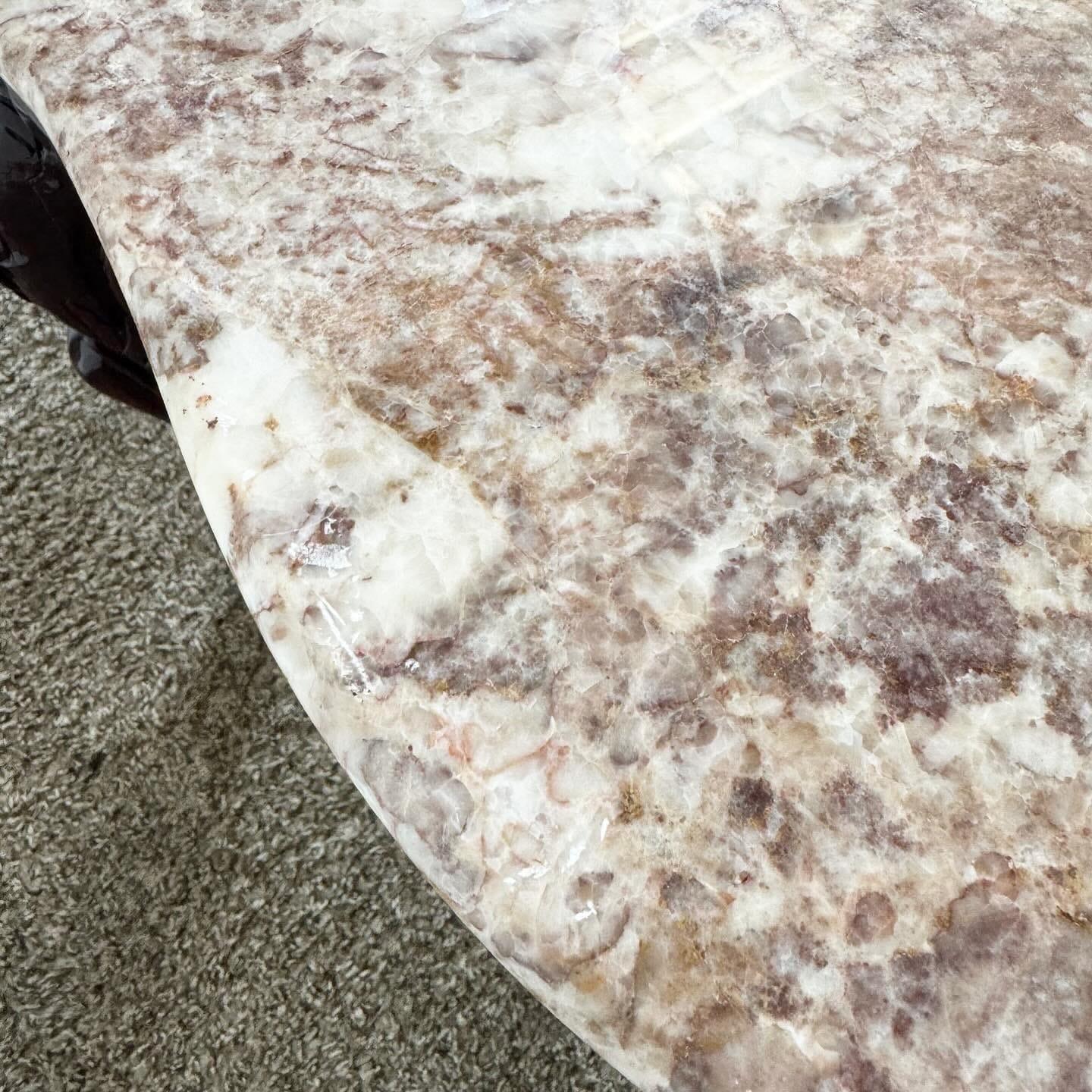 Chinese Hand Carved Rosewood Pink Marble Top Side Tables - a Pair For ...