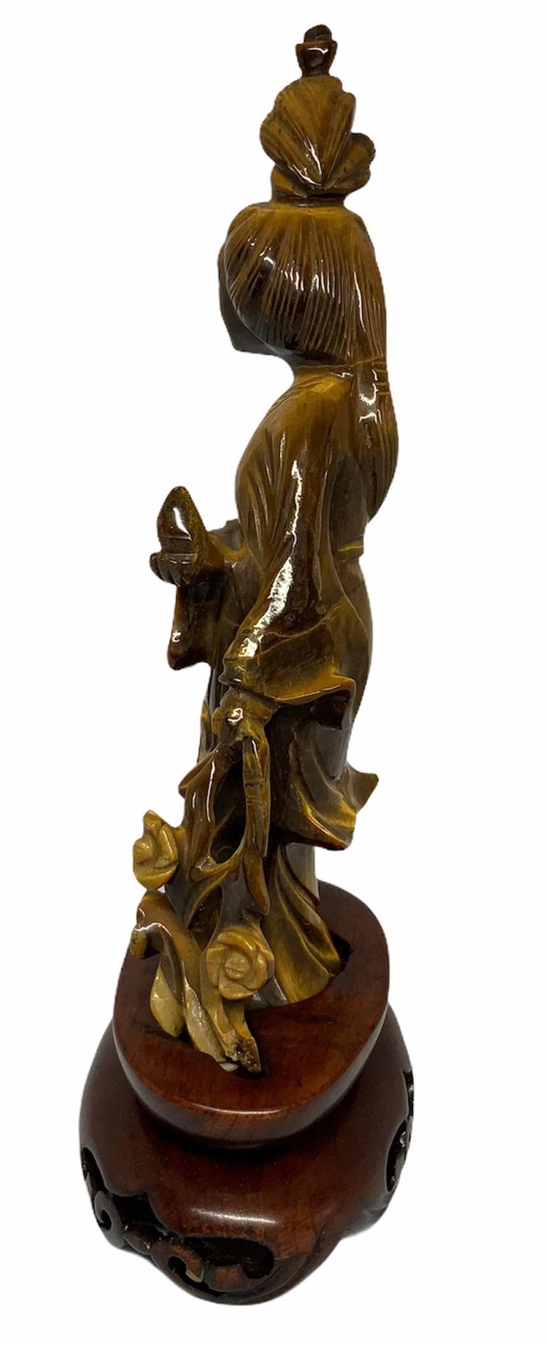 Chinese Hand Carved Tiger Eye Statue of Guan Yin at 1stDibs