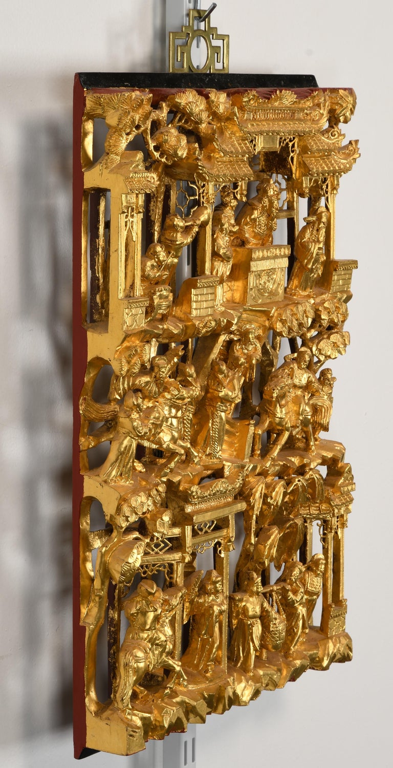 Chinese Hand-Carved Wood Wall Hanging Panel, 1960s For Sale at 1stDibs
