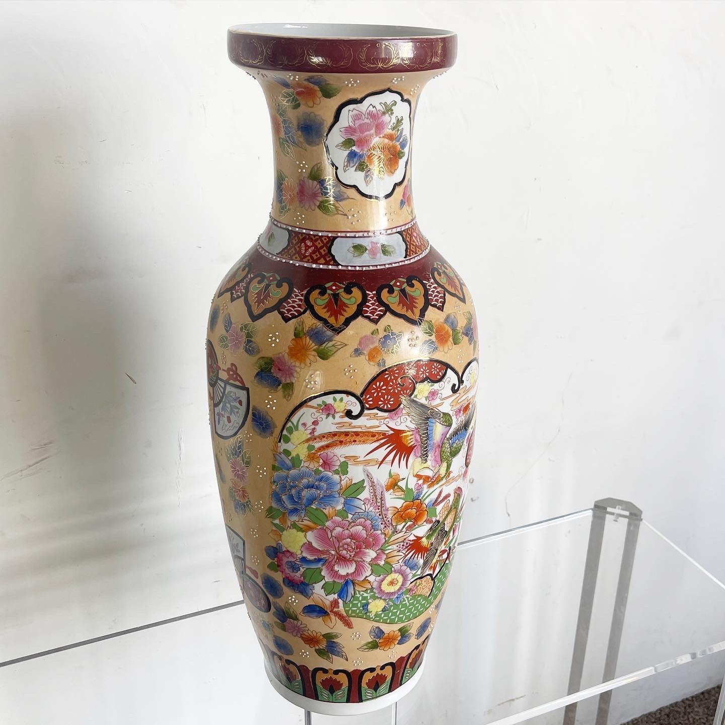 Chinese Hand Painted Multi Colored Porcelain Floor Vase at 1stDibs
