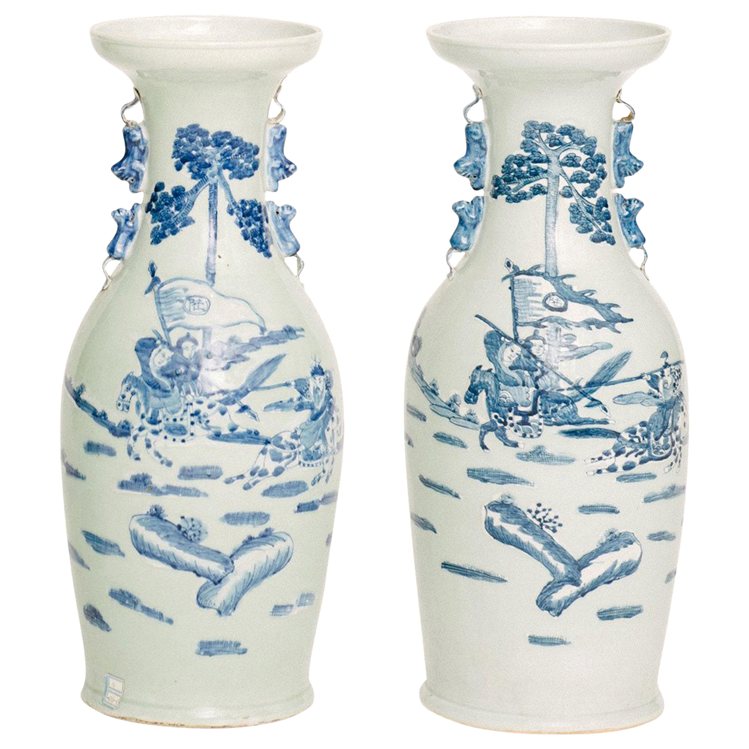 Oversized Chinese Hand Painted Blue and White Pottery Bulbous Tiger ...