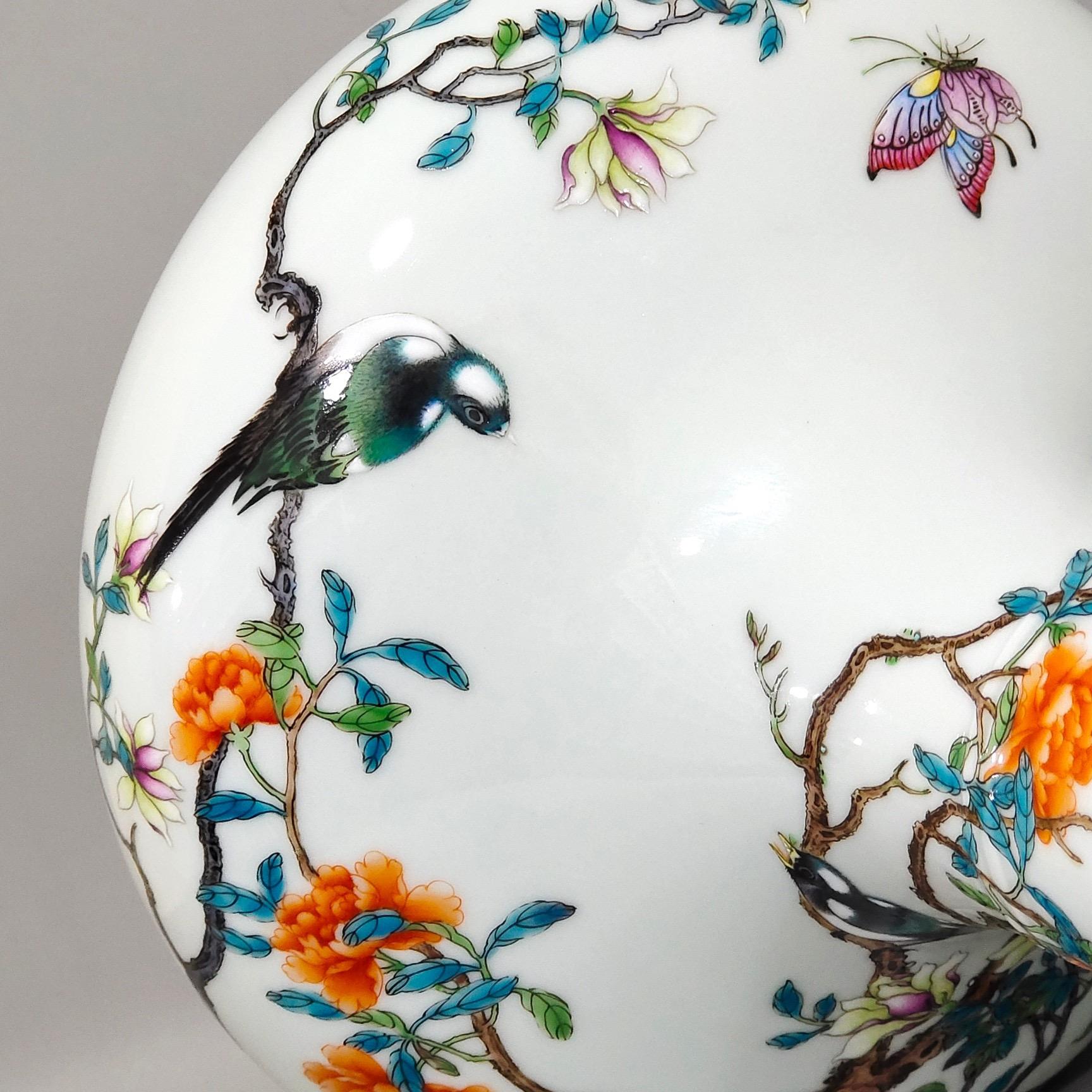 Chinese Handmade Porcelain Enamel Birds Flowers Vase For Sale at 1stDibs