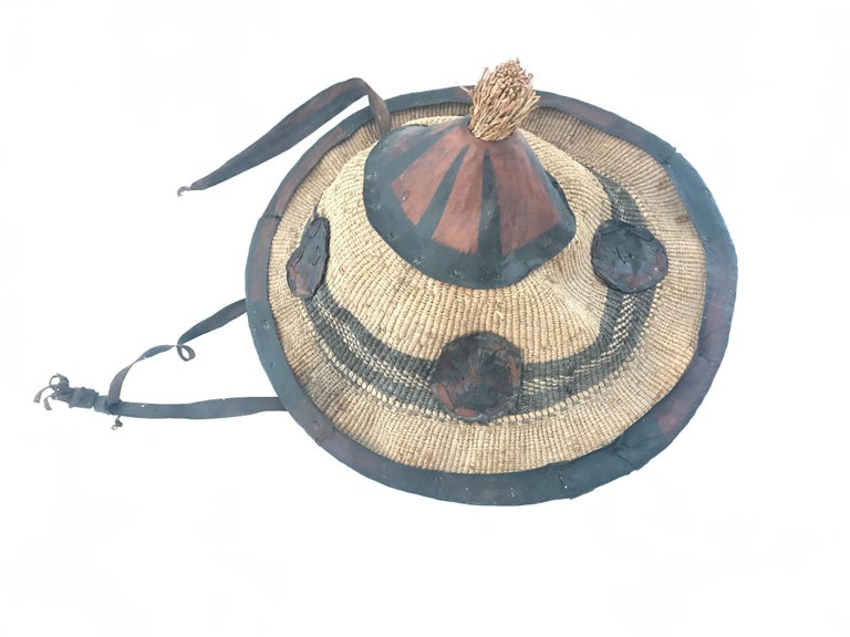 Chinese Raffia Military Hat For Sale at 1stDibs