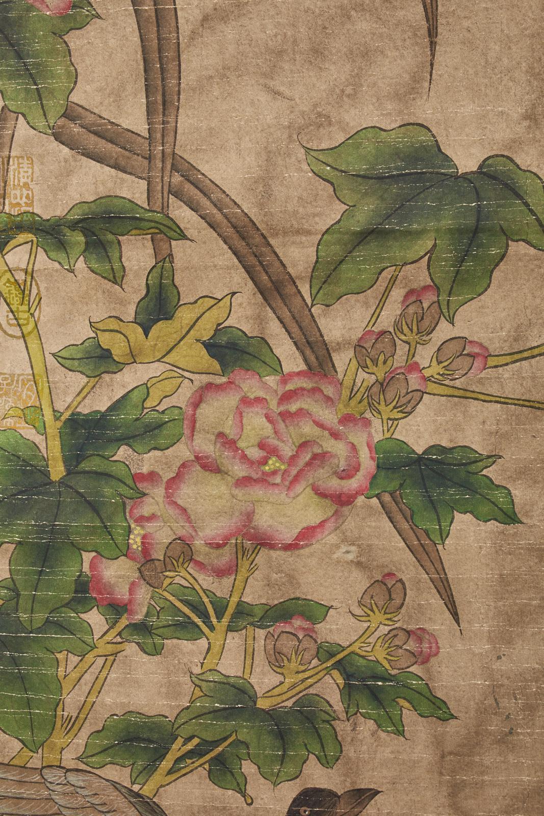 Chinese Hanging Scroll Landscape with Birds and Flowers at 1stDibs