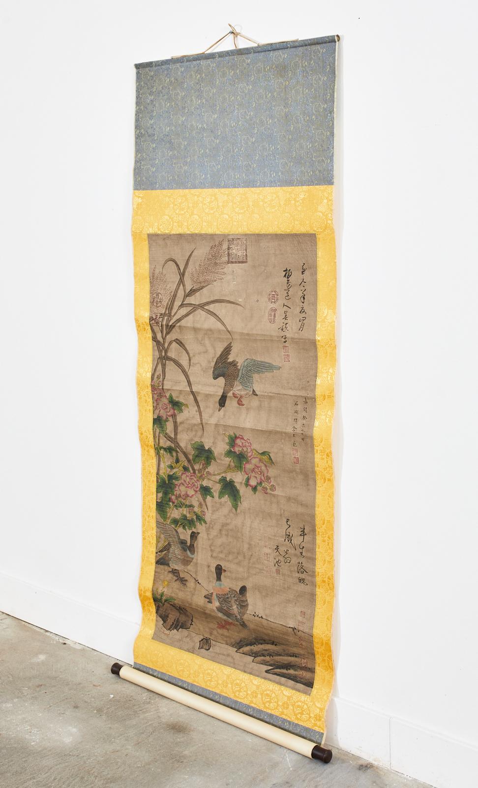 Chinese Hanging Scroll Landscape with Birds and Flowers at 1stDibs