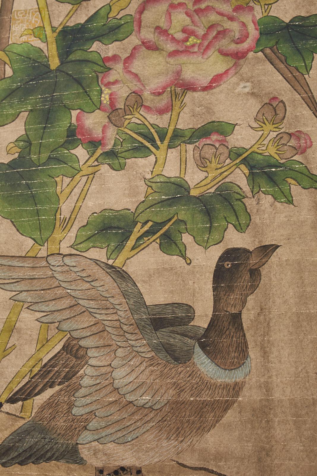 Chinese Hanging Scroll Landscape with Birds and Flowers at 1stDibs