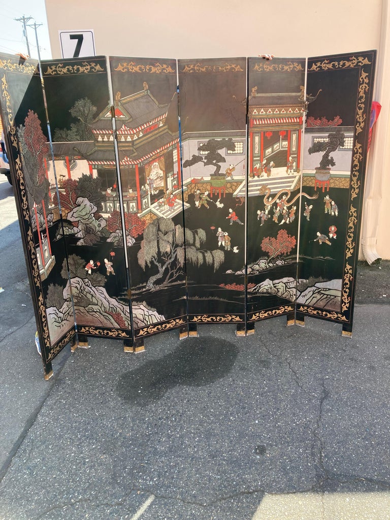 Chinese Hard Stone Inlaid Double Sided Screen For Sale at 1stDibs
