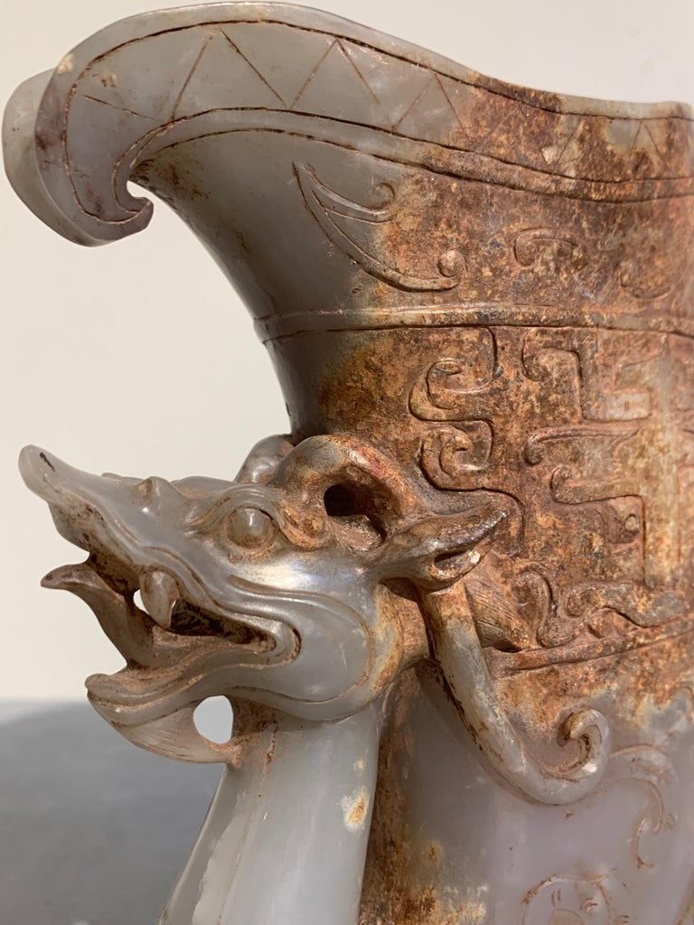 Chinese Hardstone Carved Mythical Beast Rhyton Vessel, 20th Century For ...