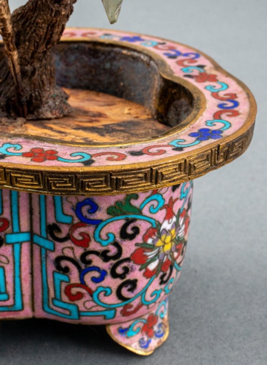 Chinese Hardstone Trees in Cloisonne Pots, Pair For Sale at 1stDibs