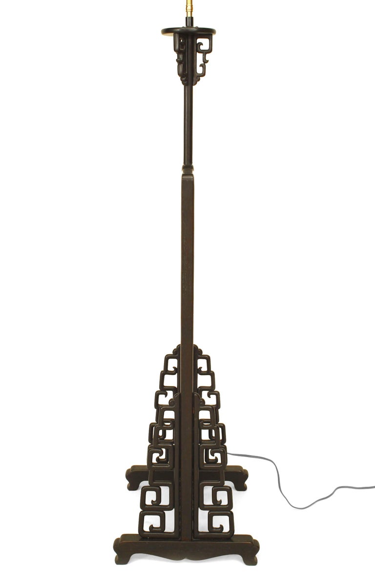 Chinese Hardwood Filigree Floor Lamp For Sale at 1stDibs