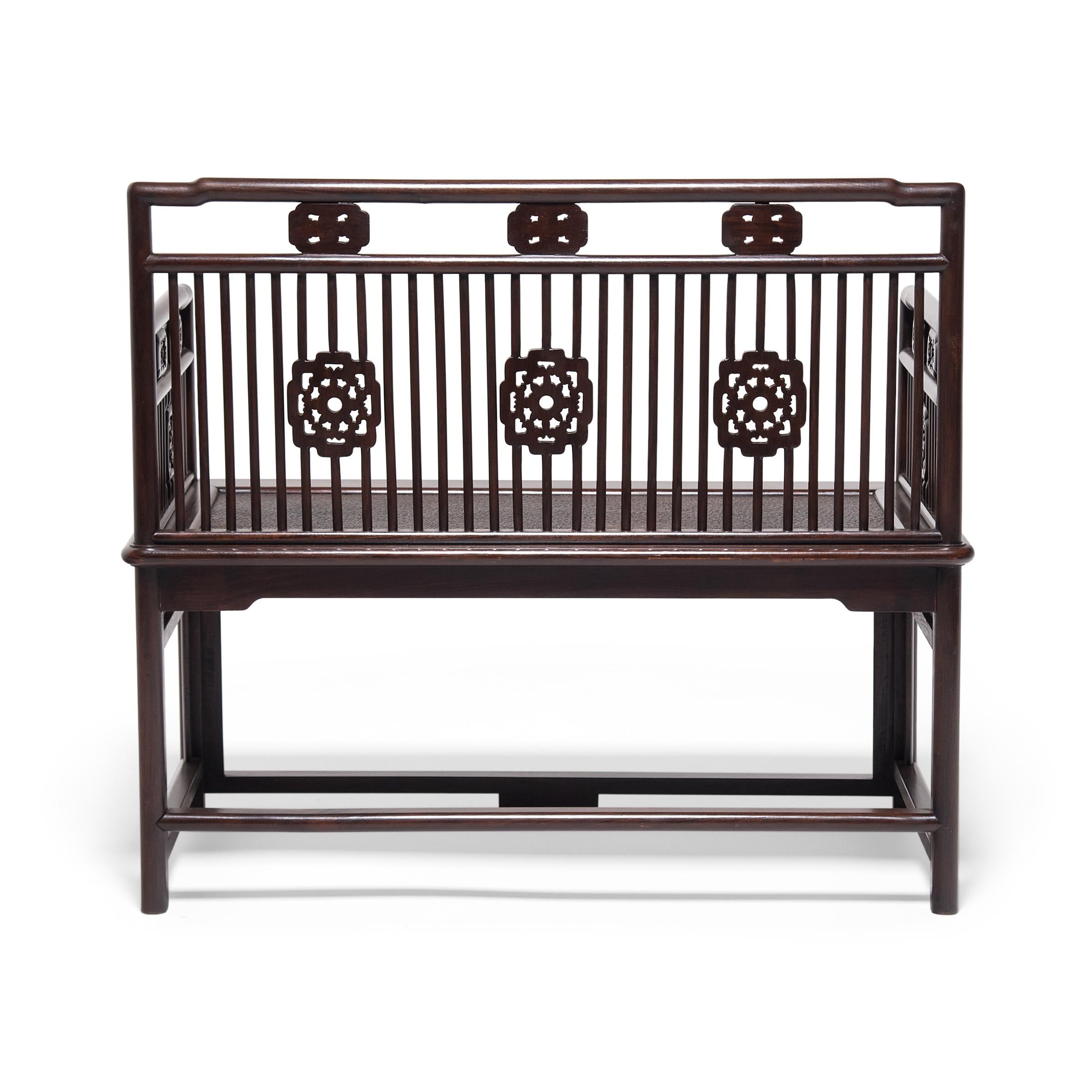 Chinese Hardwood Spindleback Bench, c. 1900 at 1stDibs