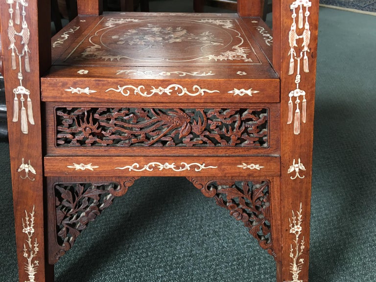 Chinese Hardwood Table with Fine Inlaid Bone Scenes, circa 1925 For ...