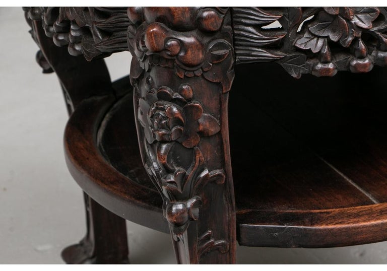Chinese Heavily Carved Marble Top Tiered Stand For Sale at 1stDibs