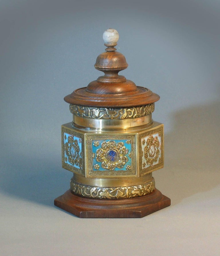 Chinese Hexagonal Cast Brass Tea Caddy For Sale at 1stDibs