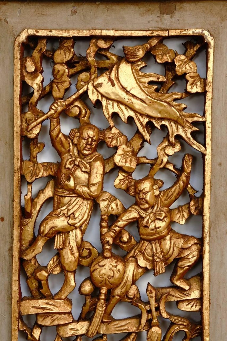 Chinese High Relief Carved Figural Gilt Panels at 1stDibs