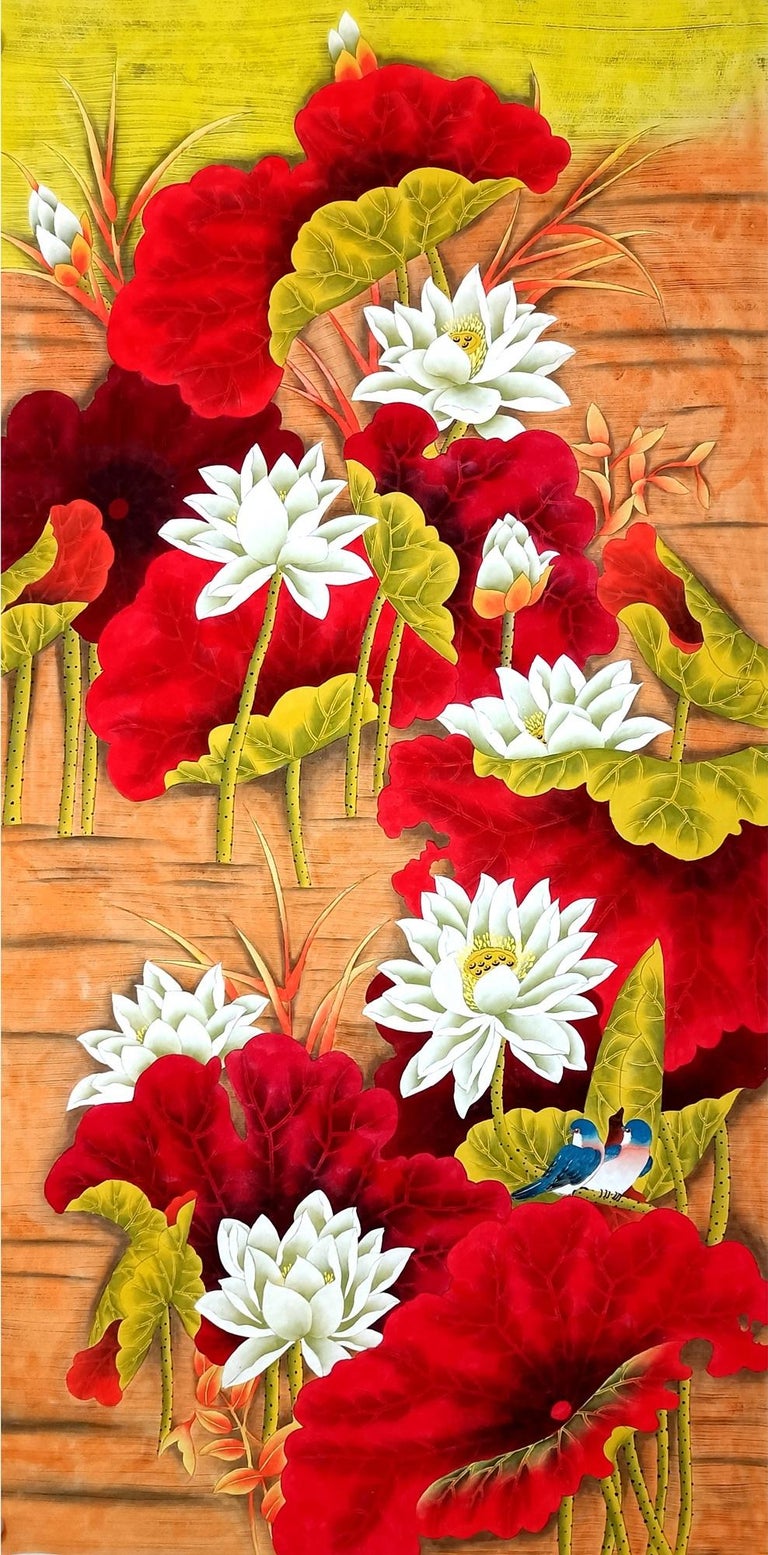 Chinese Ink Painting of Birds Lotus Flowers, Hand Painted with Brush ...