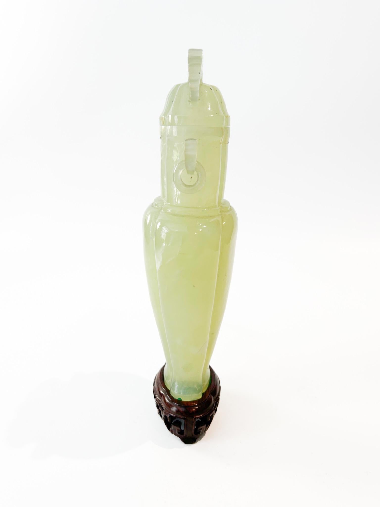 Chinese Jade Vase with Lid and Base from the 1950s For Sale at 1stDibs