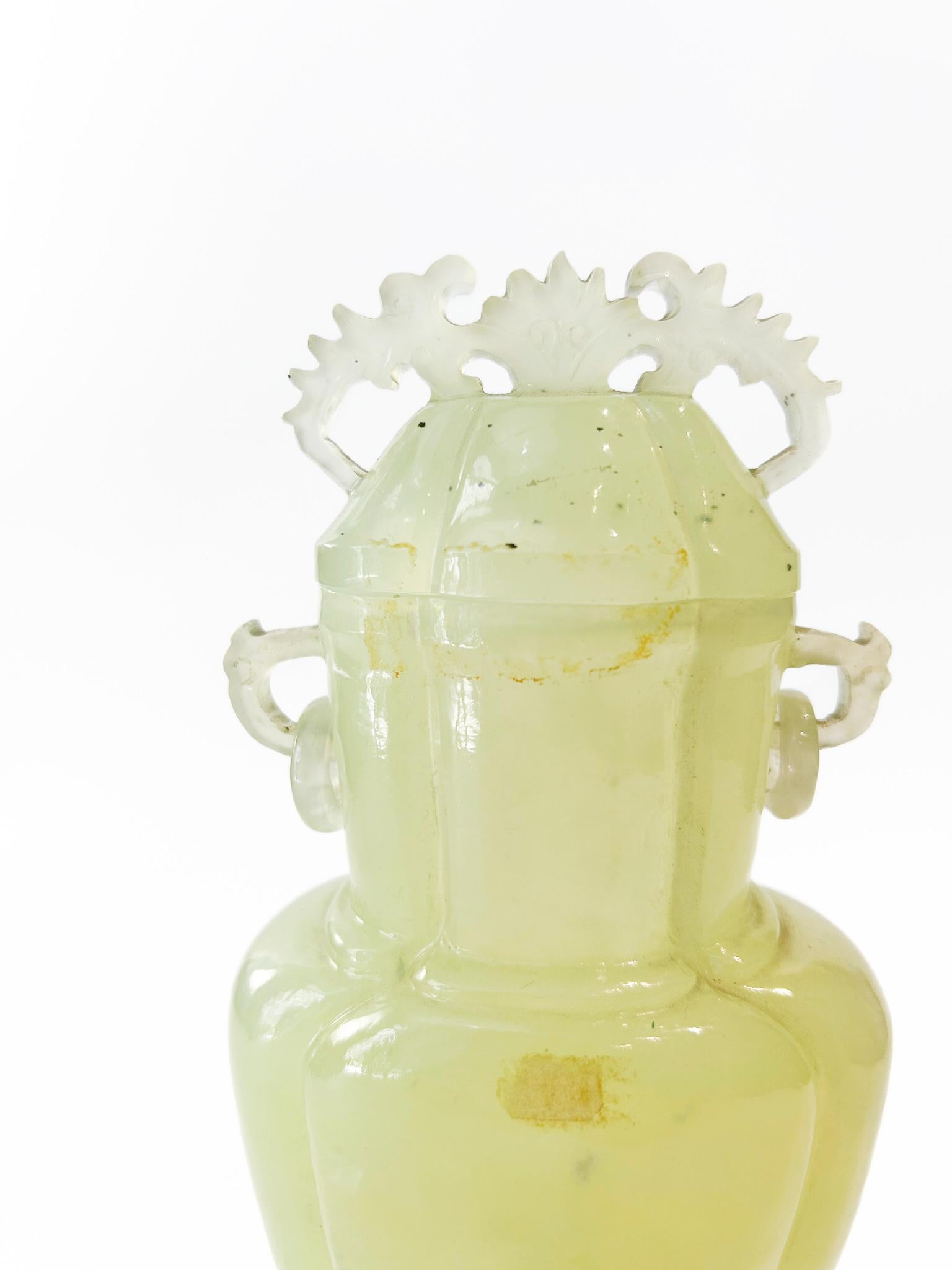 Chinese Jade Vase with Lid and Base from the 1950s For Sale at 1stDibs