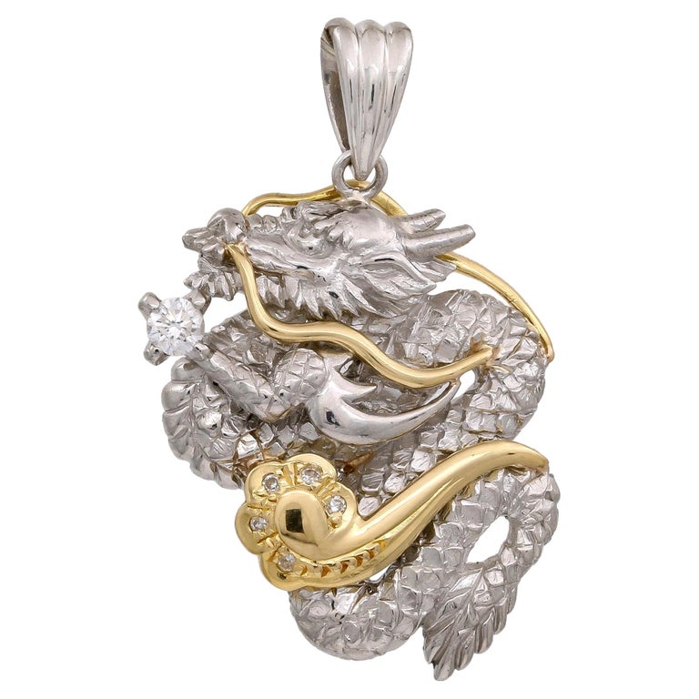 Chinese-Japanese Dragon Pendant with Diamonds in Platinum and 18k Gold ...