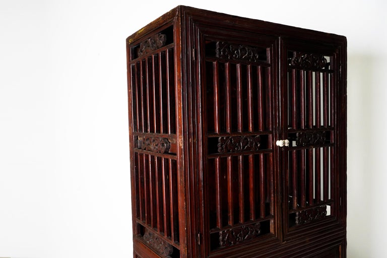 Chinese Kitchen Cabinet with Lattice Doors For Sale at 1stDibs