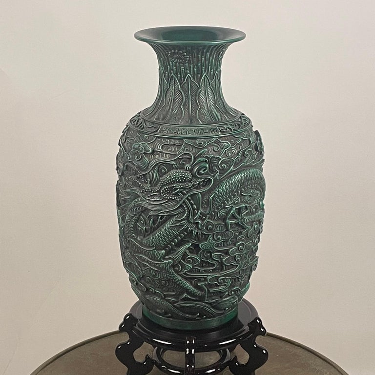 Chinese Lacquer and Bronze Table and Green Dragon Vase the Style of ...