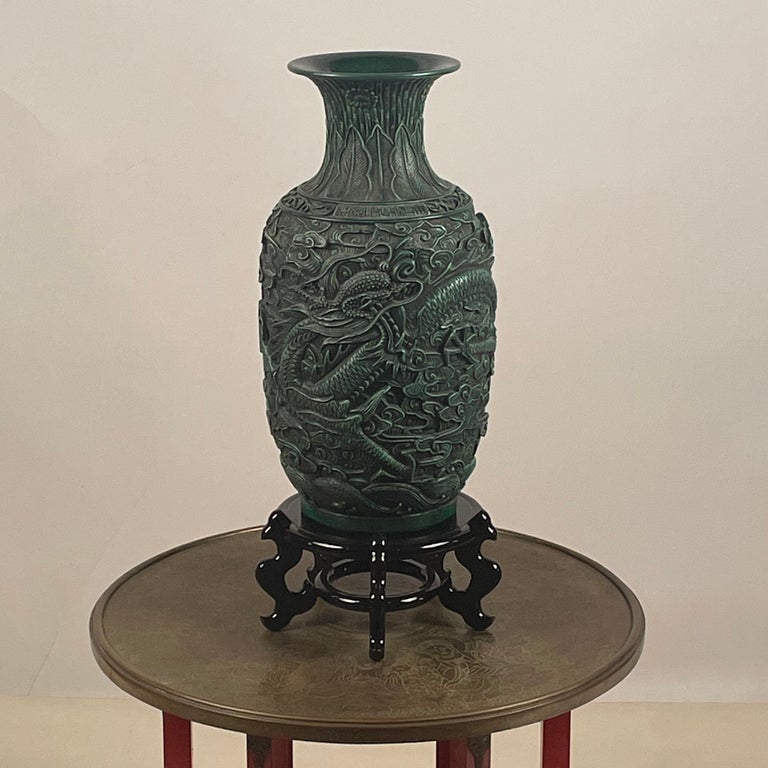 Chinese Lacquer and Bronze Table and Green Dragon Vase the Style of ...