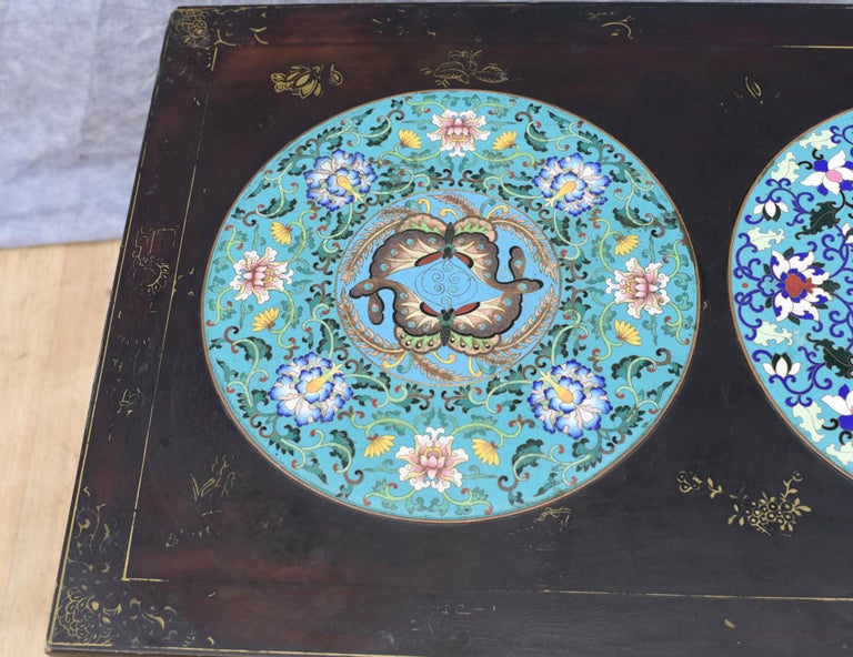 Chinese Lacquer Coffee Table, Cloisonne Porcelain Plaques For Sale at ...
