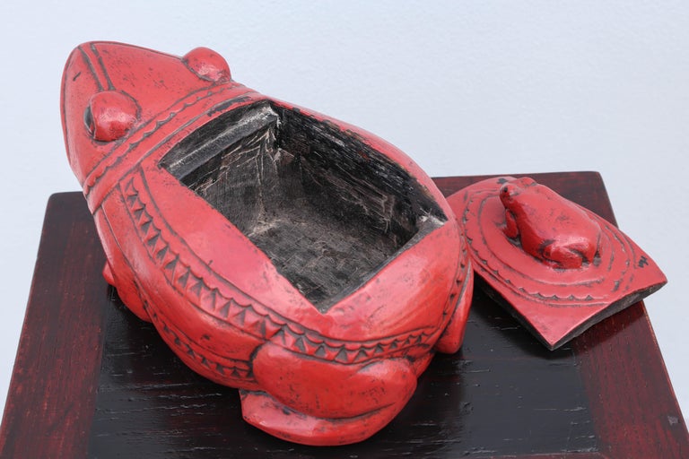 Chinese Lacquered Carved Wood Frog Box at 1stDibs