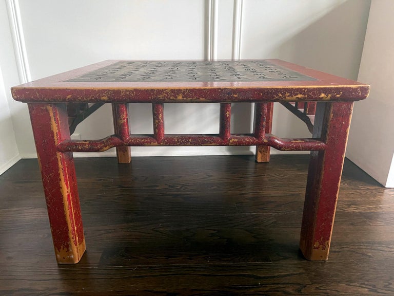 Chinese Lacquered Wood Table Stone Top with Carved Essay For Sale at ...