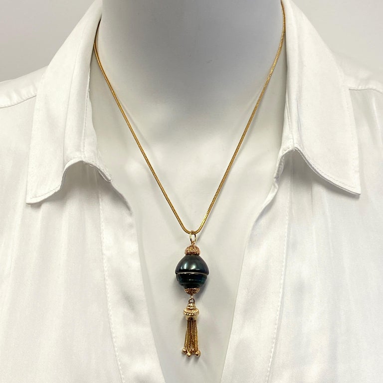 "Chinese Lantern" Tahitian Pearl Tassel Fob in 14k and 18k Gold with ...