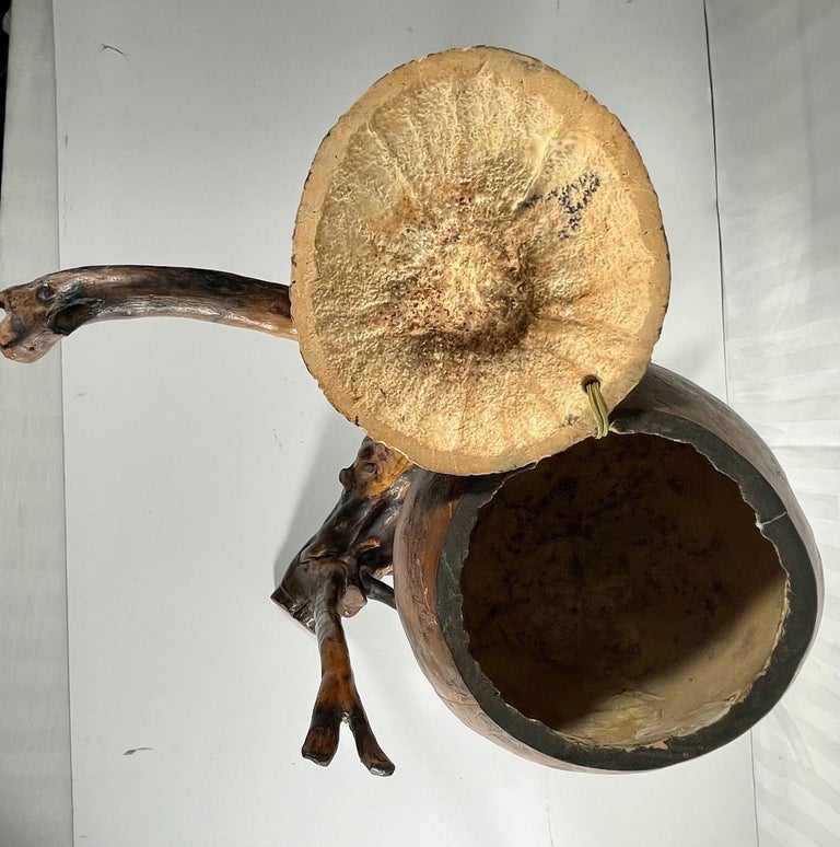 Chinese Lanzhou Gourd Carving with Macrame Cord on Root Stand Sculpture ...