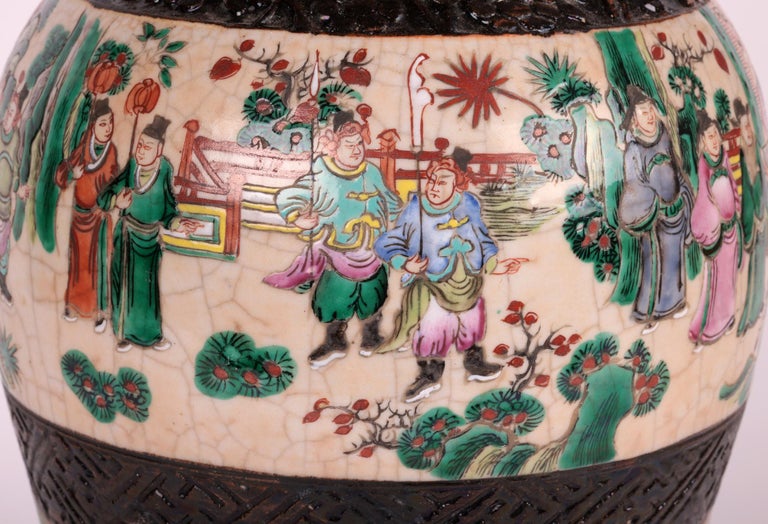 Chinese Large Craquel Ware Famille Rose Painted Vase For Sale at 1stDibs