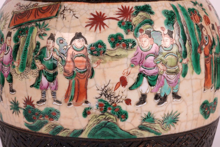 Chinese Large Craquel Ware Famille Rose Painted Vase For Sale at 1stDibs
